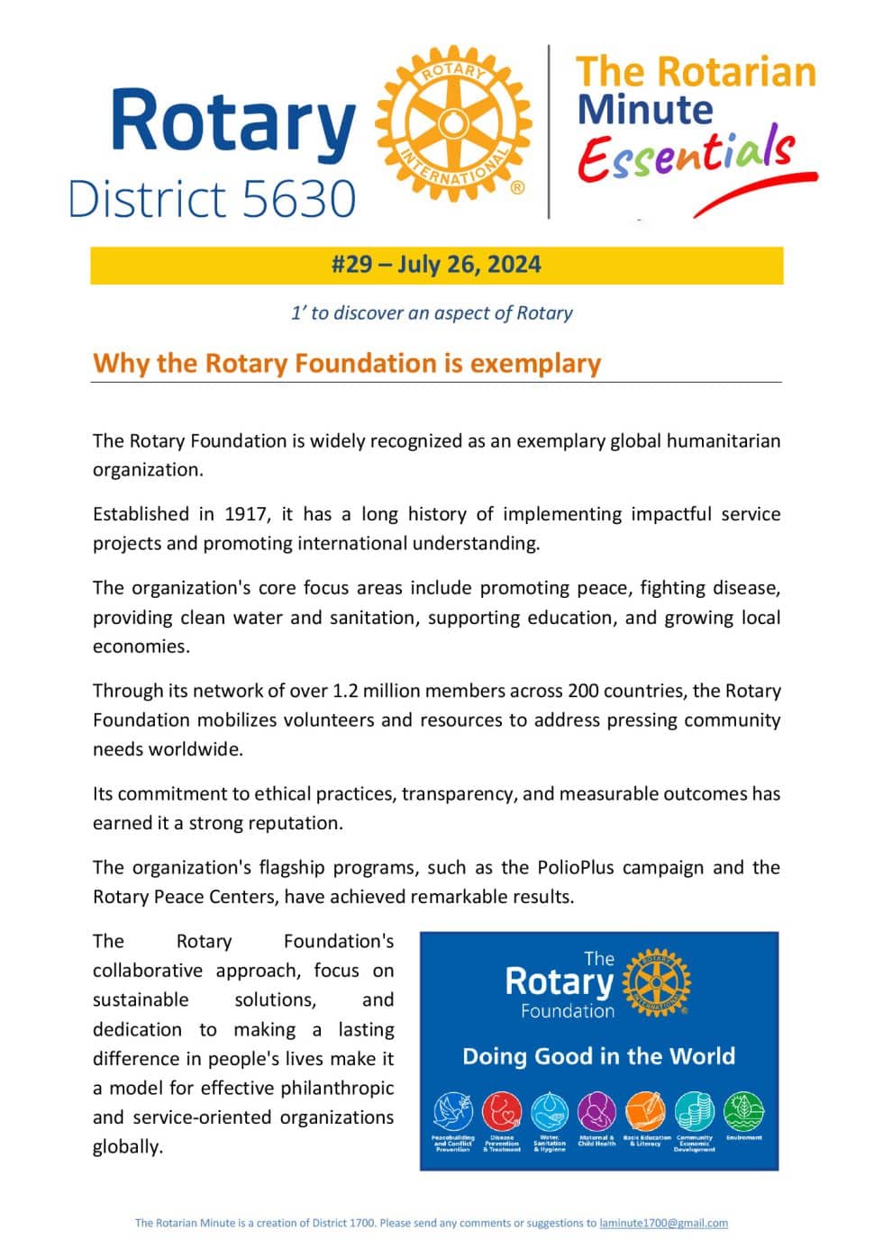 The Rotarian Minute - Rotary District 5630